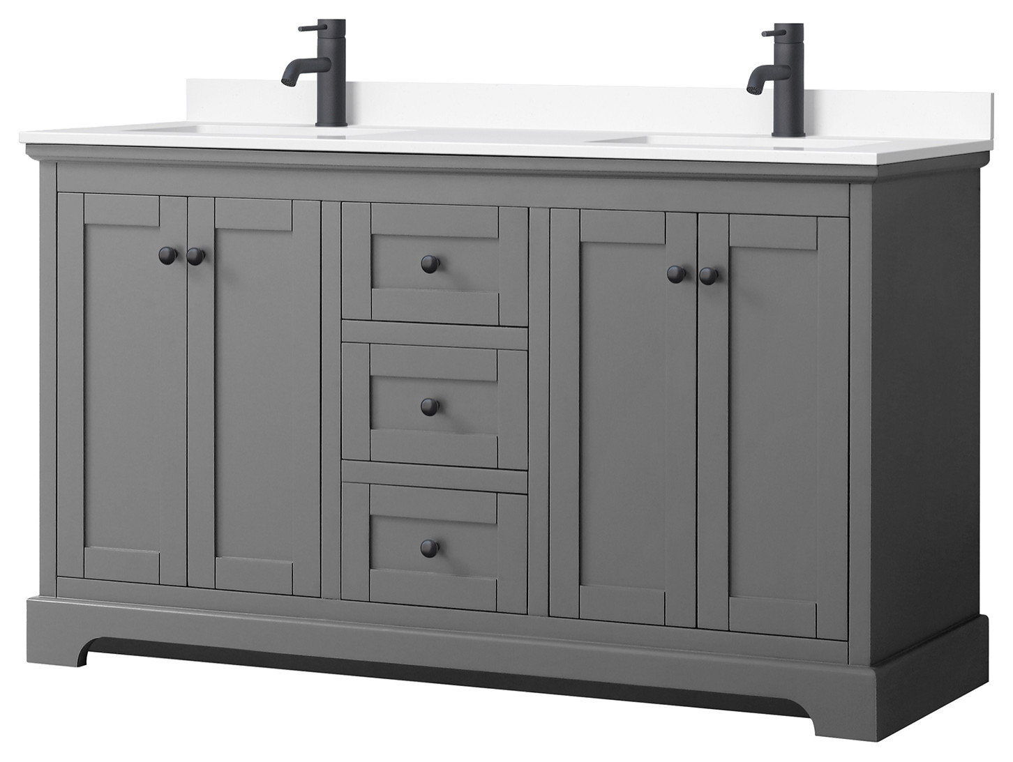 Avery 60" Double Vanity, Dark Gray, White Cultured Marble Top, Black Trim - Transitional ...