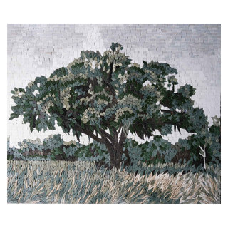 Tree Mosaic - Shades Of Green, 41" x 36" - Contemporary - Tile Murals ...