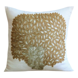 Metallic Beaded Tree Linen Ecru Pillows Cover, Changing Tree, 24"x24 ...