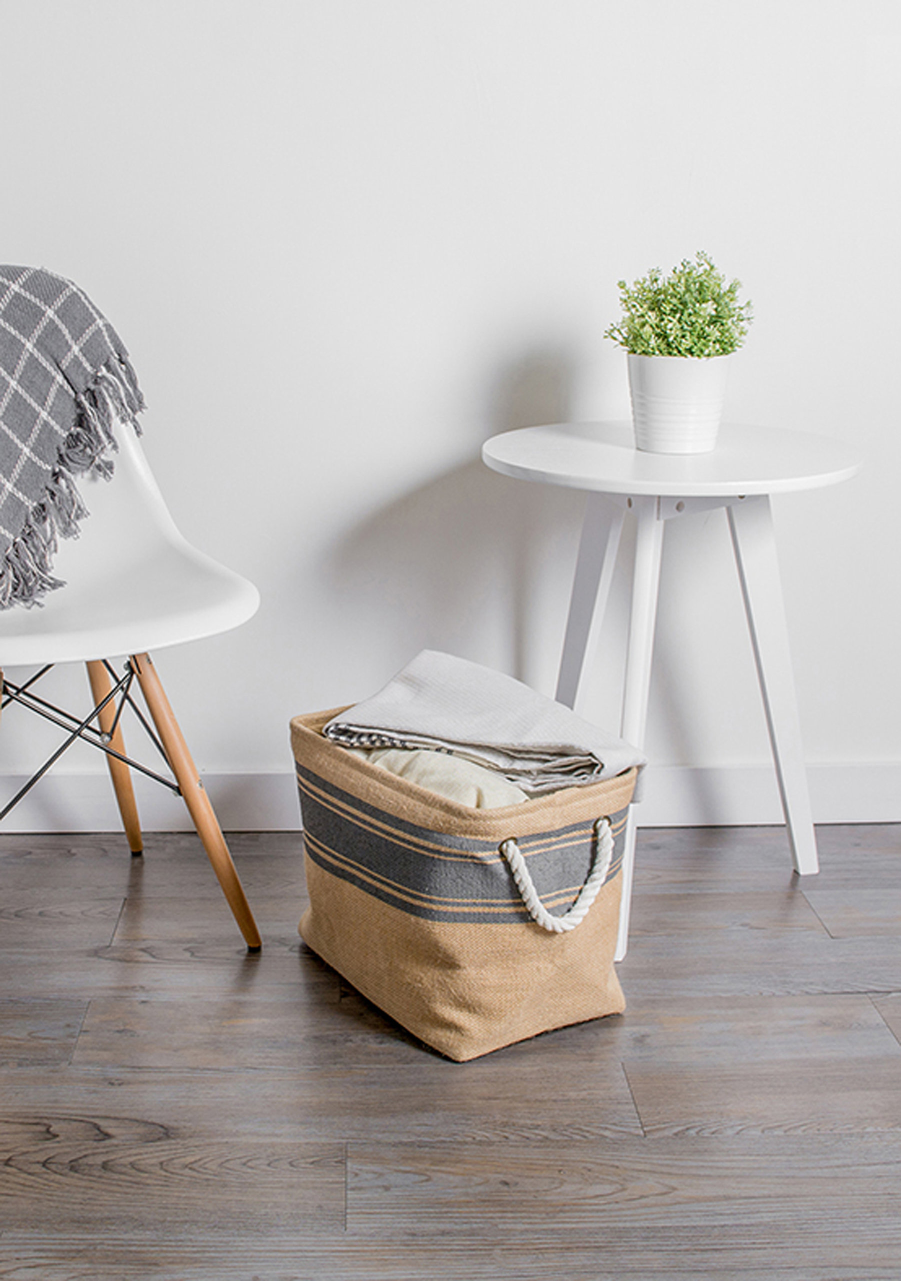 DII Burlap Bin Border Gray Rectangle Medium 16x10x12" - Beach Style ...