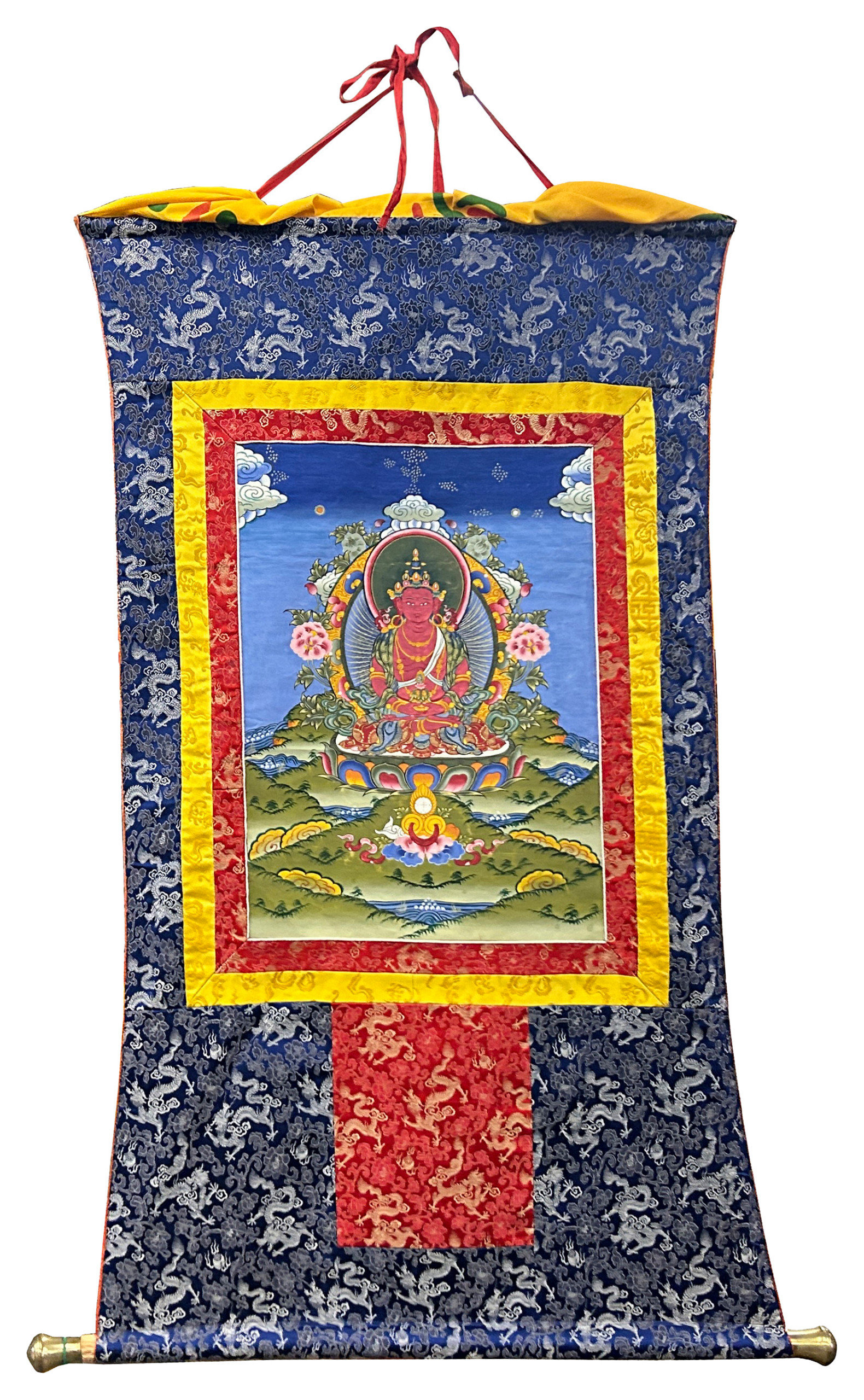 Tibetan Print Fabric Trim Amitayus Buddha Art Wall Scroll Thangka ...