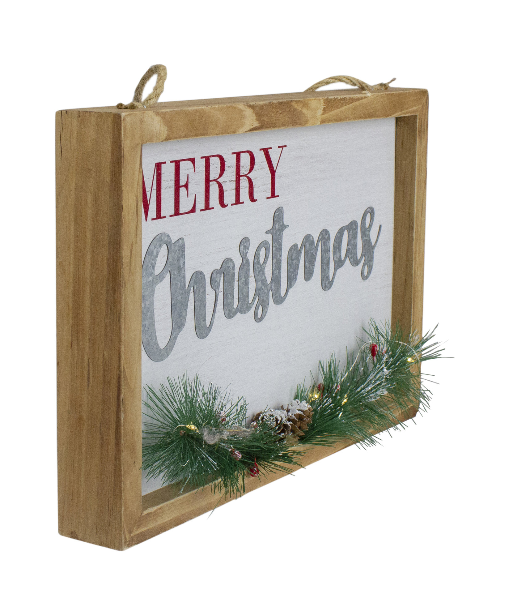 12" LED Lighted 'Merry Christmas' Framed Wall Sign With Pine - Modern ...
