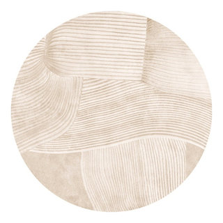 Modern Beige/Grey Short Plush Round Area Carpet, 5'3"x5'3 ...