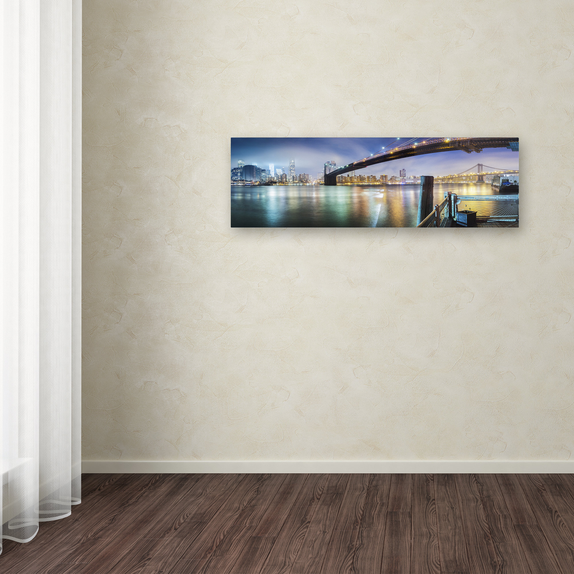 "Brooklyn Bridge Panorama" Canvas Art by Moises Levy, 10"x32 ...