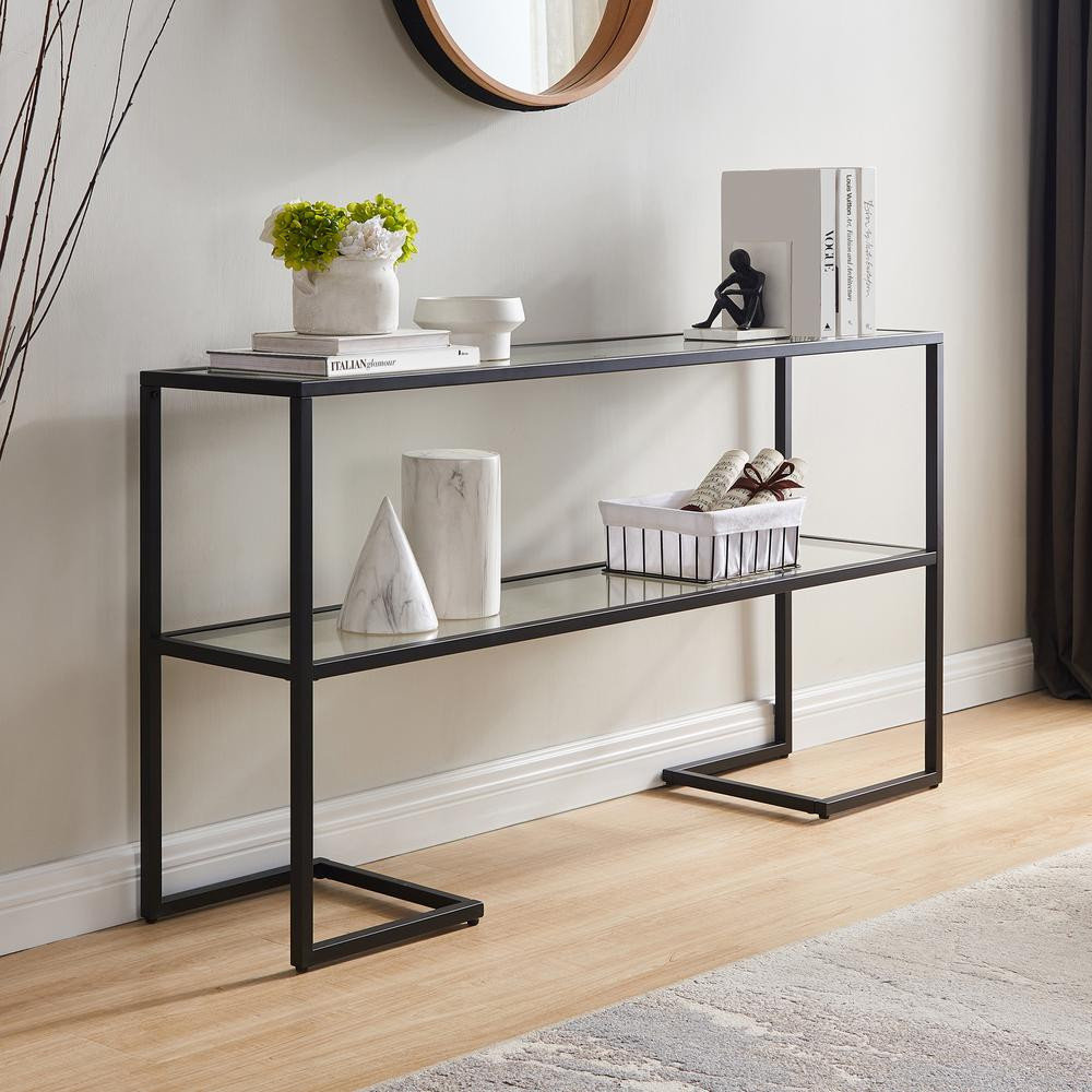 Errol 55'' Wide Rectangular Console Table with Glass Top in Blackened ...