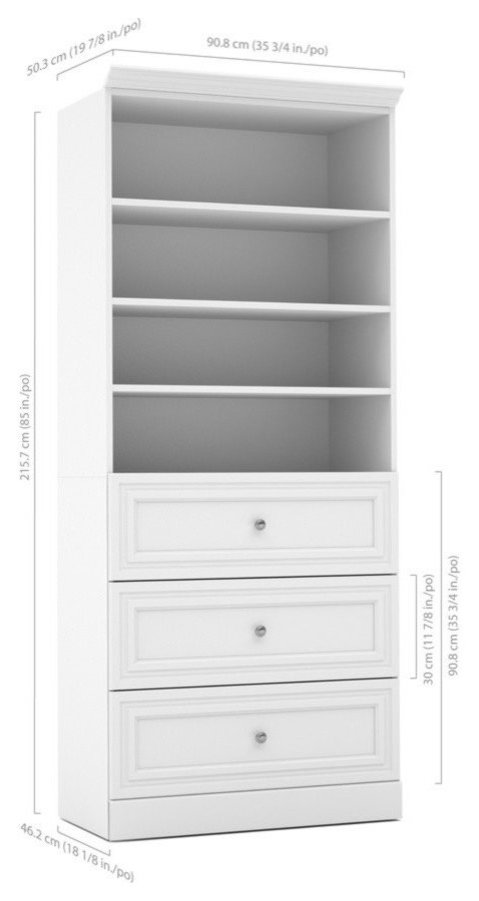 Bestar Versatile By Bestar 36" Storage Unit With 3-Drawer Set, White ...