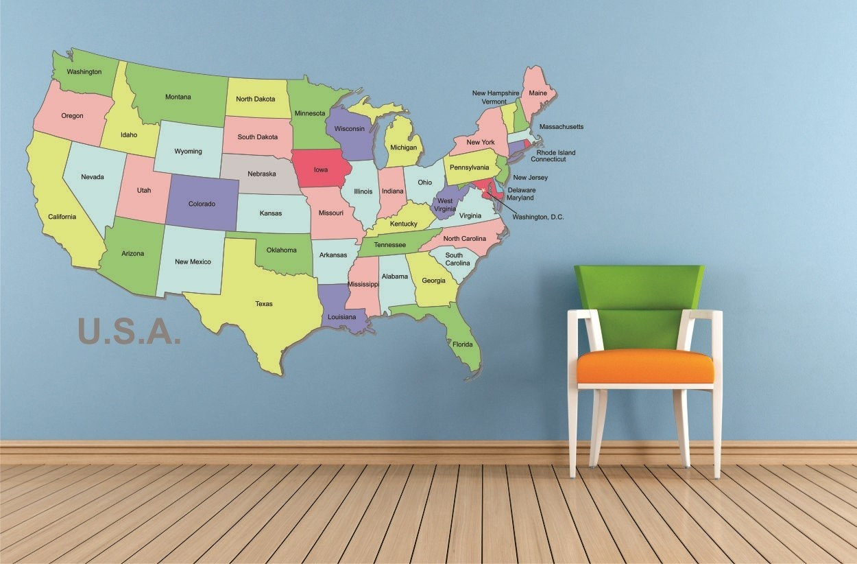 Decal, Colorful United States Of America Us Map Classroom, 20x30 ...