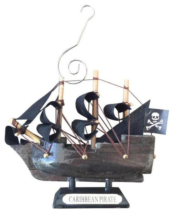 Wooden Caribbean Pirate Ship Model Christmas Ornament 4'', Christmas ...