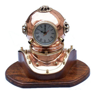 Copper Divers Helmet Clock Diving Helmet Beach Style Decor, Antique, 12 ...