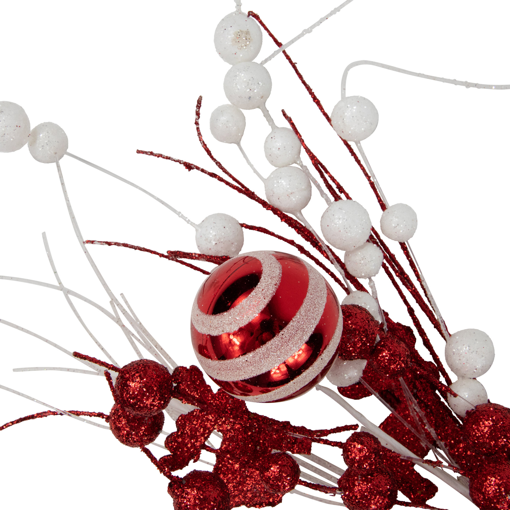 24" Red and White Pearls and Swirls Christmas Spray - Christmas ...