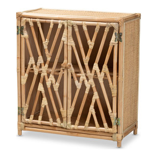 Shena Modern Bohemian Natural Brown Rattan 2-Door Storage Cabinet ...