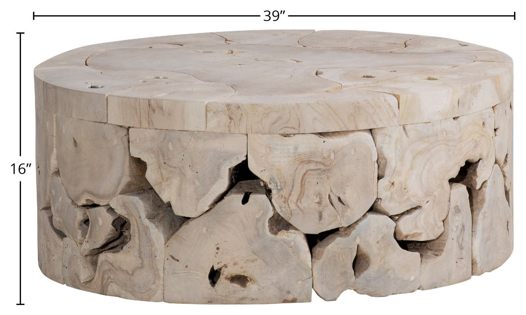 Scarlett 39" Round Bleached Teak Root Block Style Coffee Table - Rustic ...