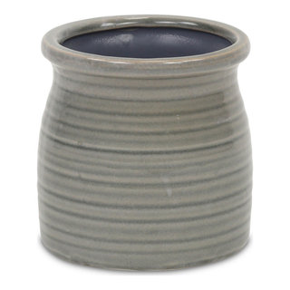 Gray Curved Ceramic Pot - Petite - Transitional - Indoor Pots And ...