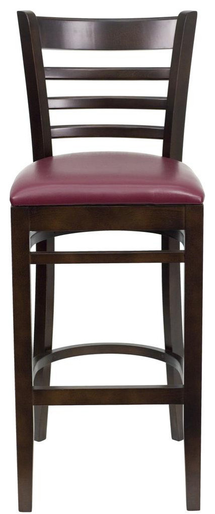 Ladder Back Walnut Wood Restaurant Barstool - Burgundy Vinyl Seat, 2'3 ...