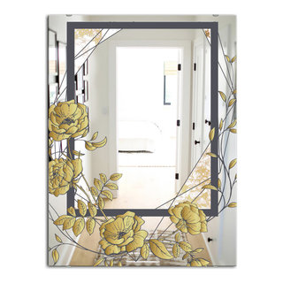 Designart Gold Botanical Blooming 1 Cabin And Lodge Decorative Mirror ...