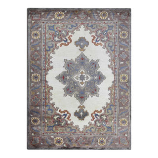 Hand Knotted Viscose Area Rug Oriental Multicolor, [Rectangle] 5'x8 ...