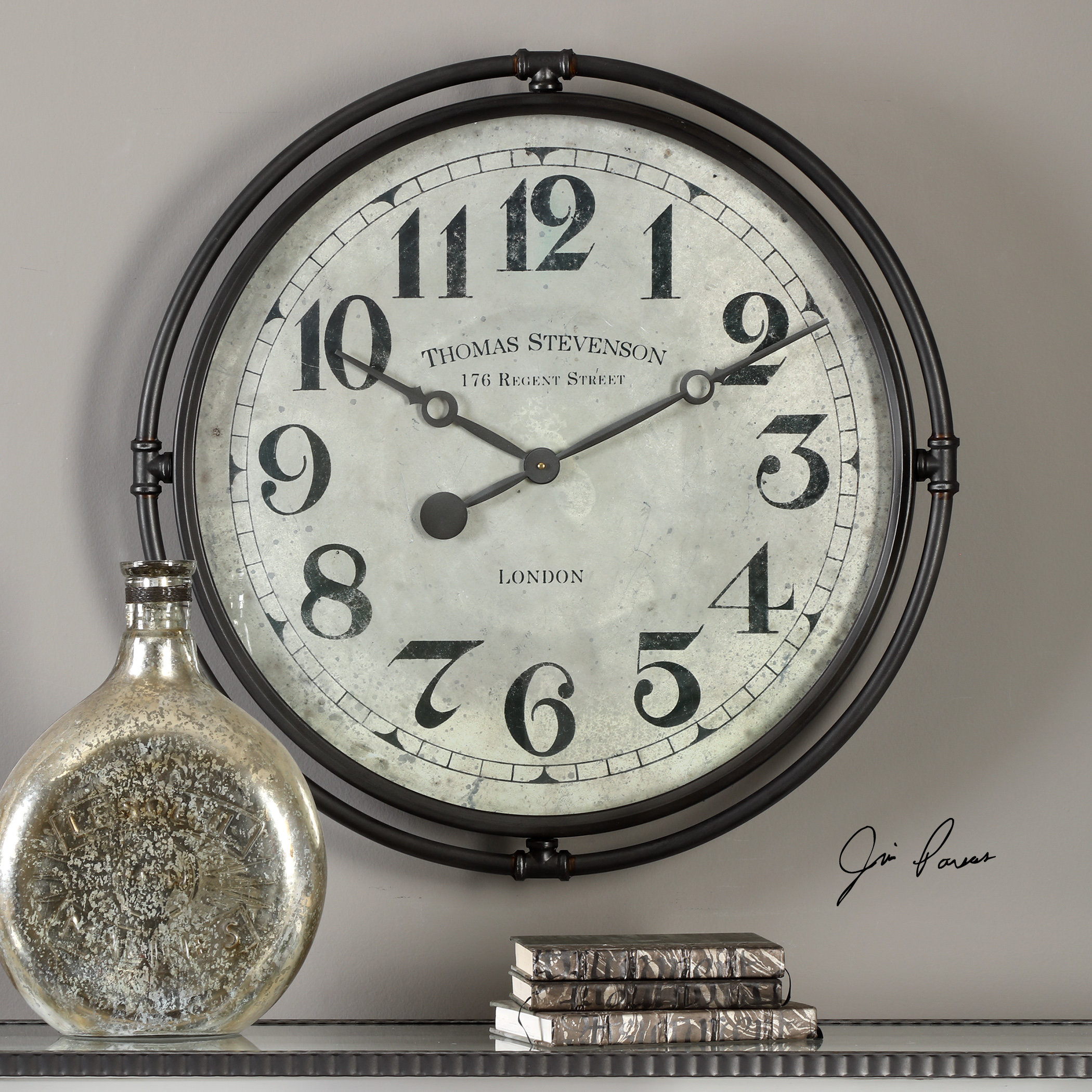Retro Industrial Metal Round Wall Clock, Midcentury Modern Gray Vintage ...