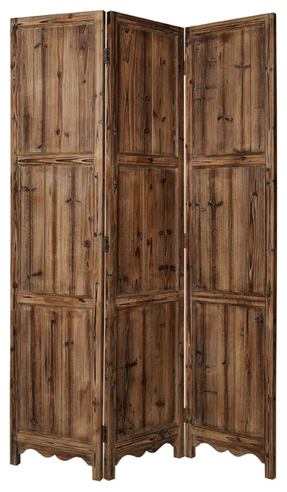 1" x 63" x 72" Natural 3 panel Wood Fortress Screen - Rustic - Screens ...