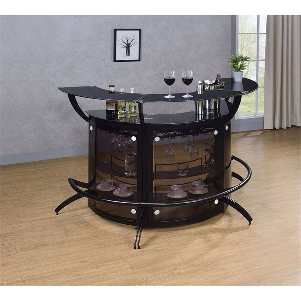 Coaster Contemporary Metal 3-Piece Curved Bar Unit Set in Black ...