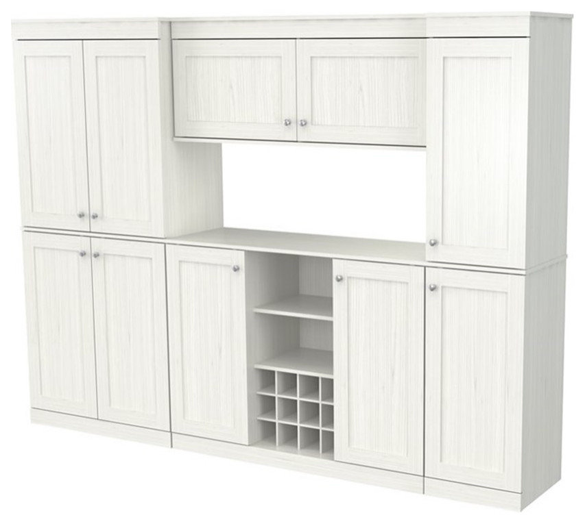 Inval Shaker Style 4 Piece Buffet and Pantry Set in Washed Oak ...