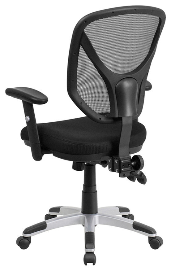 Mid-Back Black Mesh Swivel Task Chair With Triple Paddle Control ...