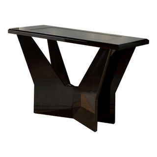 Pera 47 Inch Sofa Console Table, Glass Insert Surface, Geometric, Black ...
