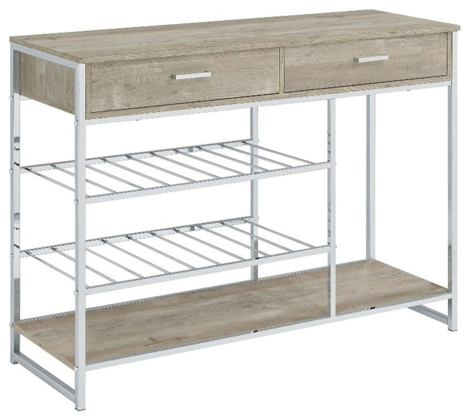 Pemberly Row 2-drawer Contemporary Metal Bar Cabinet Chrome and Gray ...