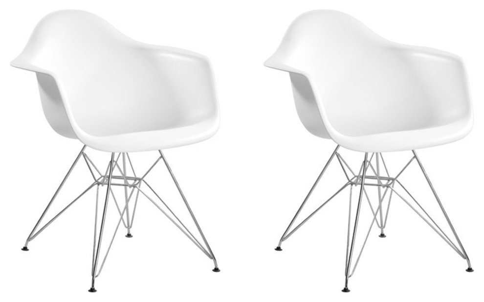 Modern Polypropylene Dining Arm Chair With Steel Wire Base, Pack of Two ...