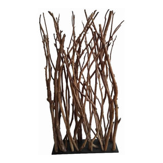 Contemporary Single Panel Wooden Screen with Art Branch Design, Brown ...