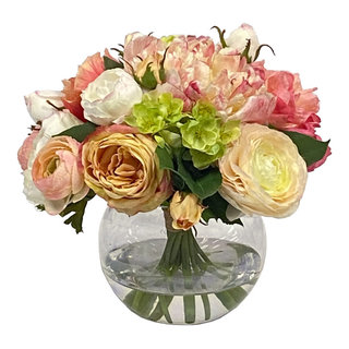 Peony Rose in Bowl Vase, 10" - Contemporary - Artificial Flower ...