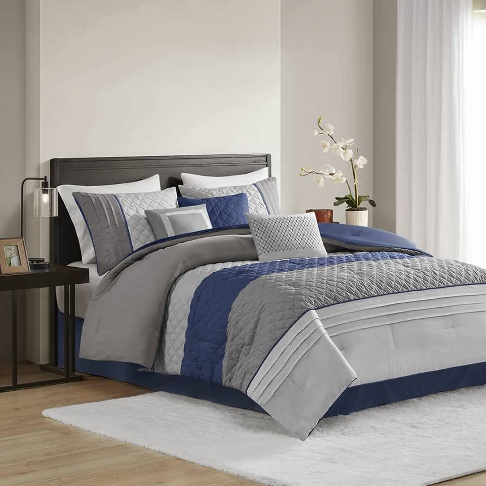 7 Piece Color Block Stripe Comforter Set with Throw Pillows ...