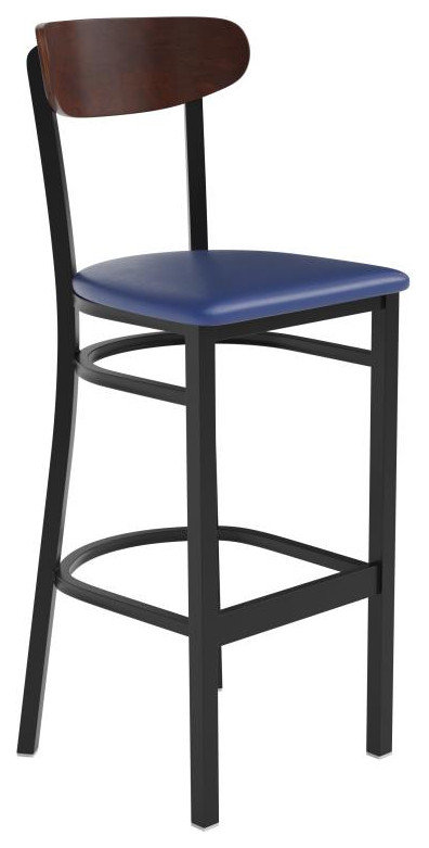 Blue Vinyl/Wood Back Barstool - Transitional - Bar Stools And Counter ...