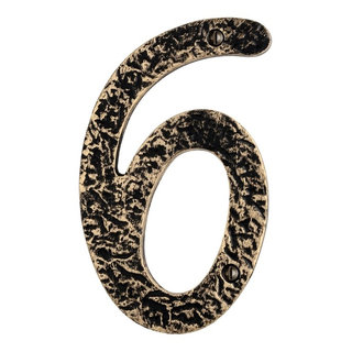 Mascot Hardware Hammered 6" Antique Brass House Number - 6 - Rustic ...