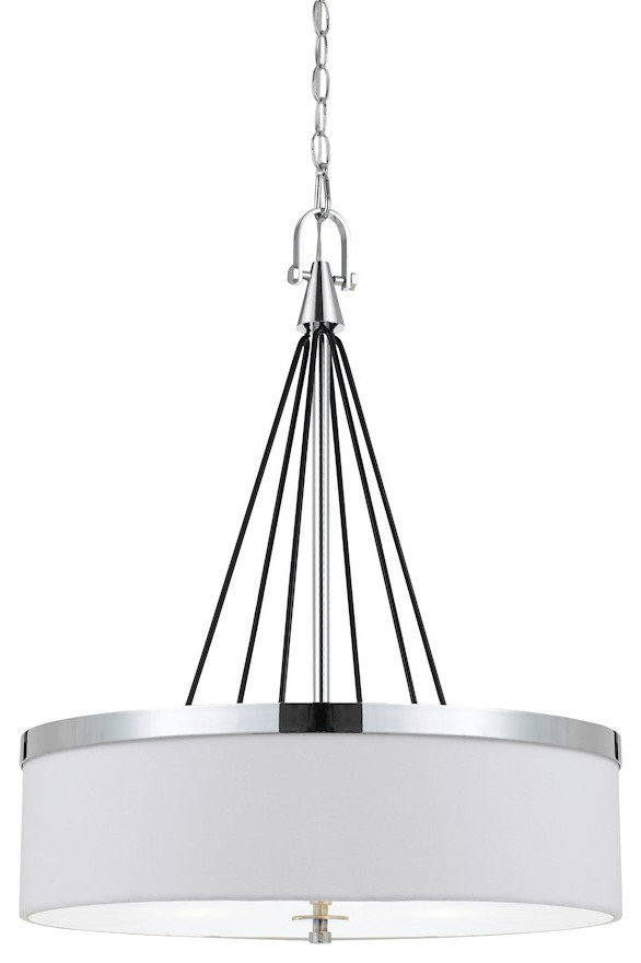 Cal Lighting Rimini 3 Light Pendant Fixture, Chrome/Beige, 27 ...