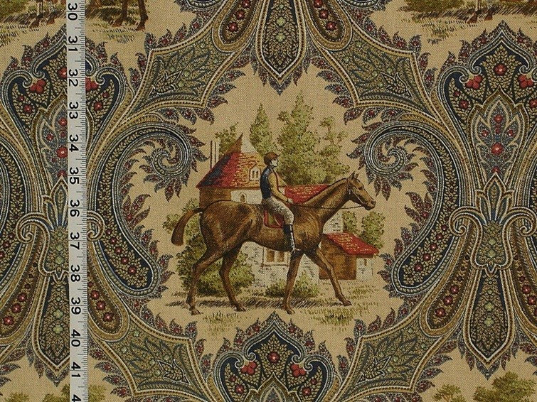Horse Jockey Fabric Paisley Blue Toile, Standard Cut - Traditional ...