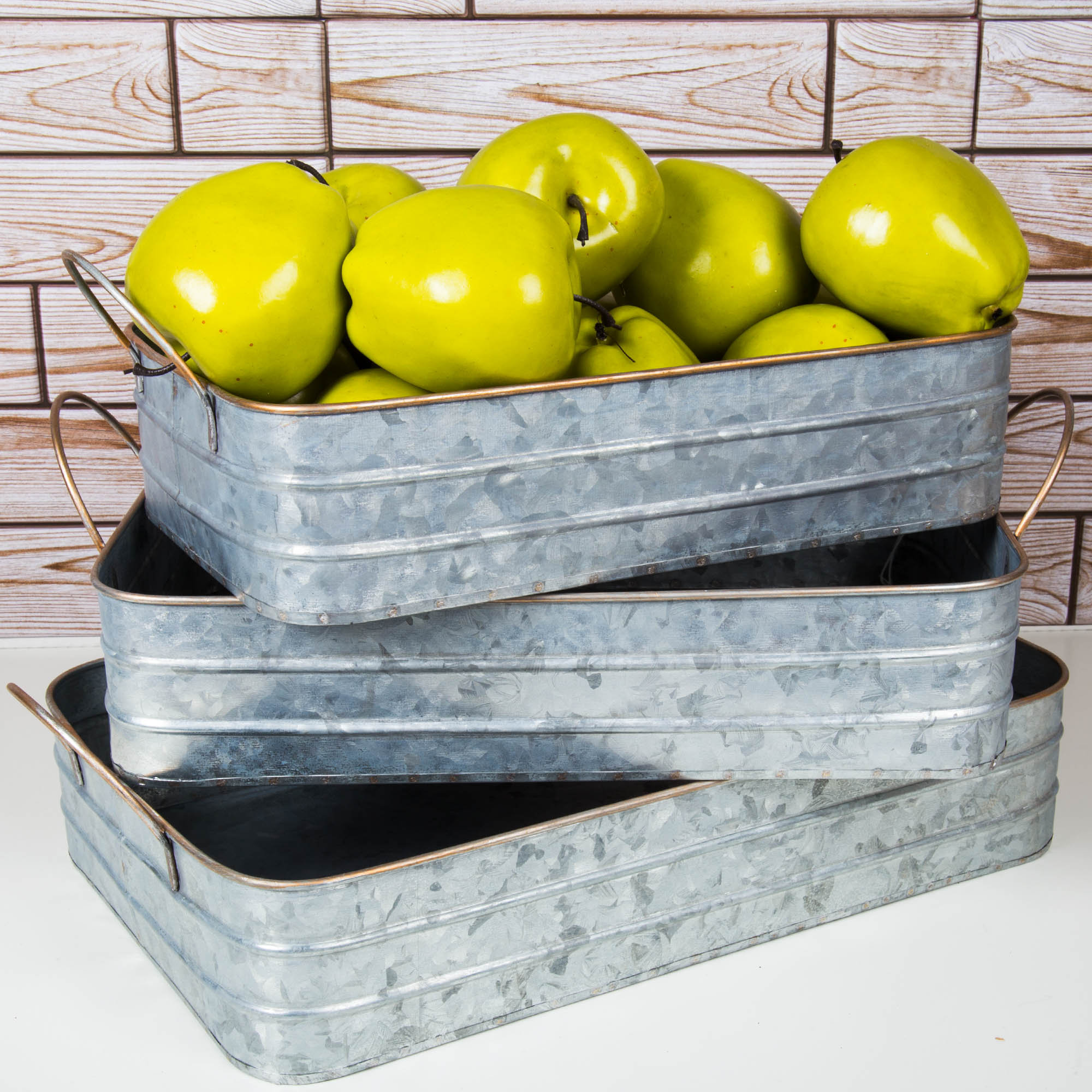 Galvanized Metal Rectangular Trays, 3-Piece Set, 16.5"x9", Industrial ...