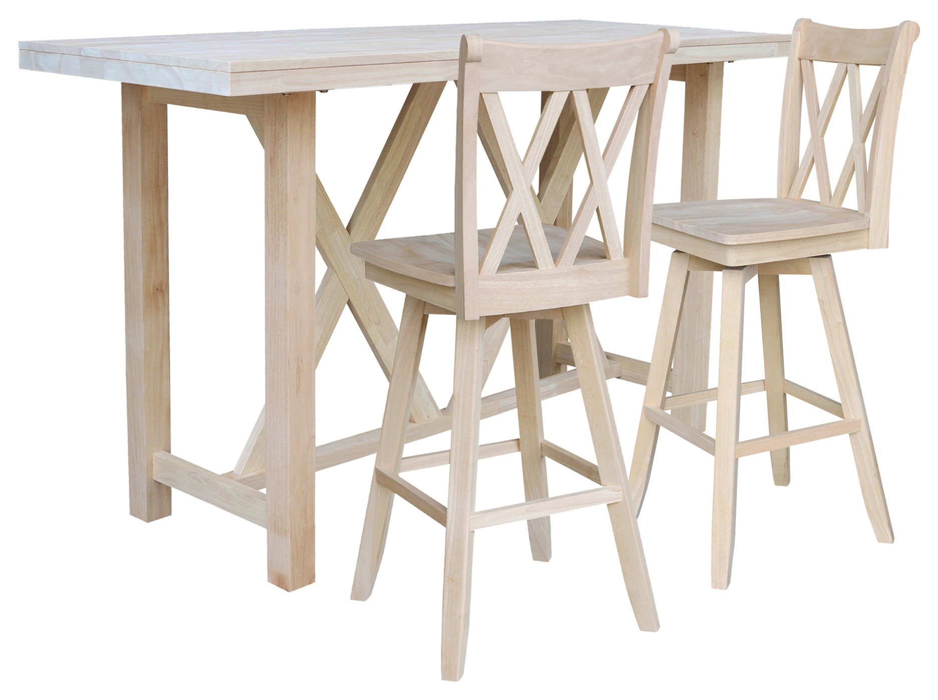 Bar Height Table With 2 Double Cross Back Swivel Bar Stools - 30". Seat ...