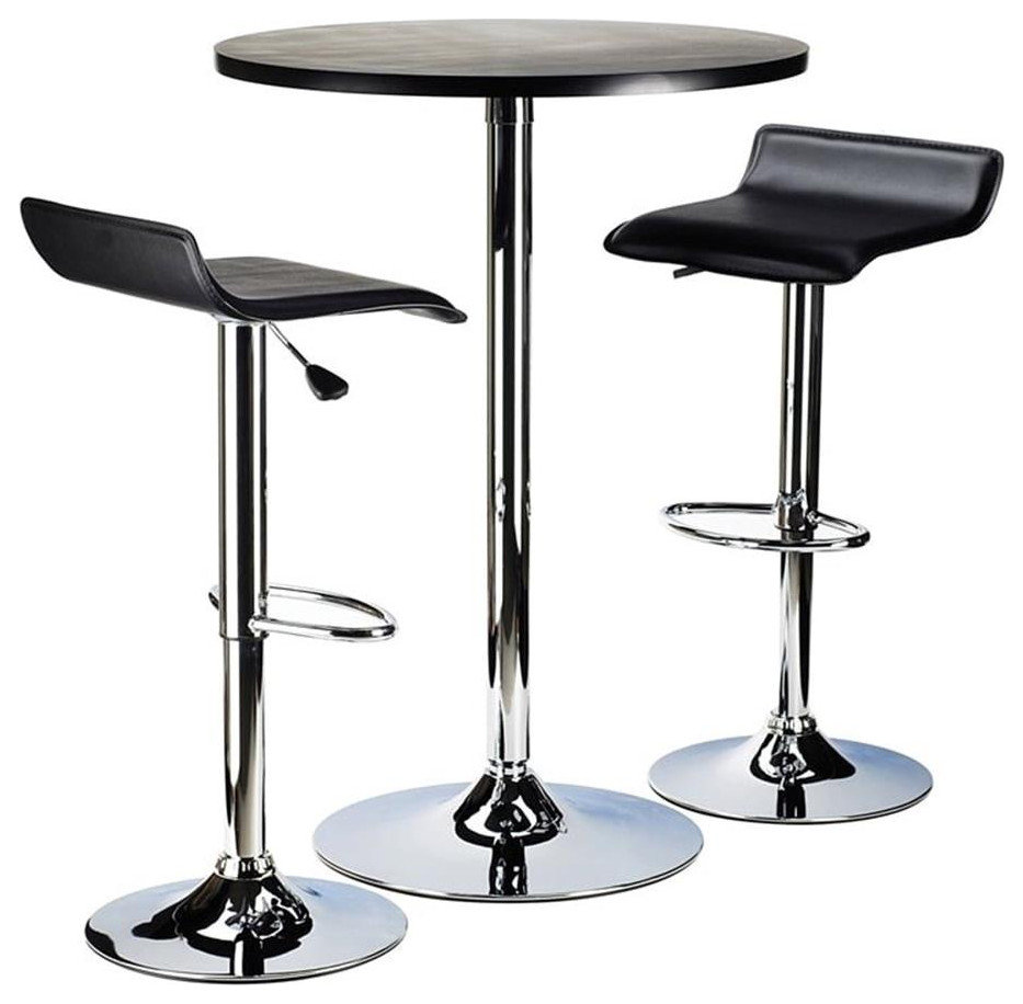 Pemberly Row 3-Piece Backless Metal and Wood Pub Set in Black/Chrome ...