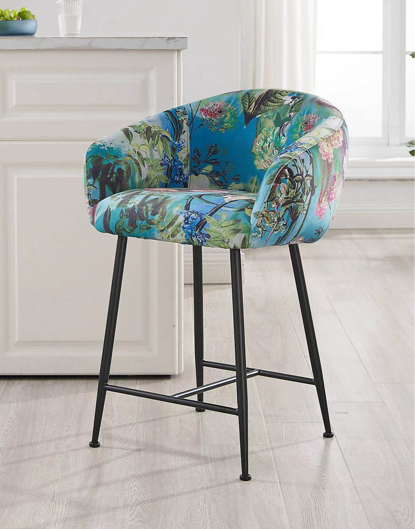 Modrest Roxann Modern Counter Stool, Funky Velvet - Midcentury - Bar ...