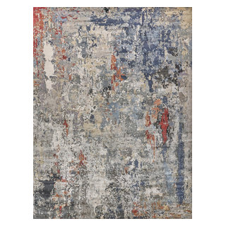 Laureno Hand-Knotted Bamboo Silk and Cotton Blue/Gray Area Rug, 6'x9 ...