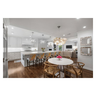 Elegant Modern French Country Kitchen with Marble Accents and Floral ...