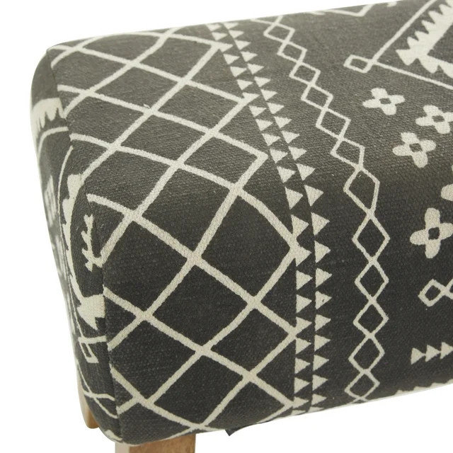 Black Tribal Upholstered Bench with Mango Wood Frame and Padded Seat ...