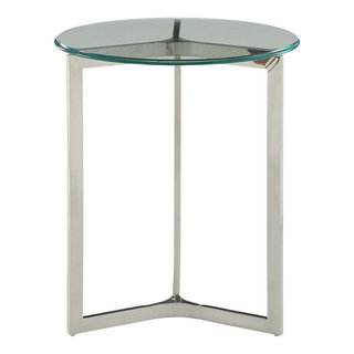 Benzara BM235388 24 Inches Round Glass Top End Table With Y Shape Base ...