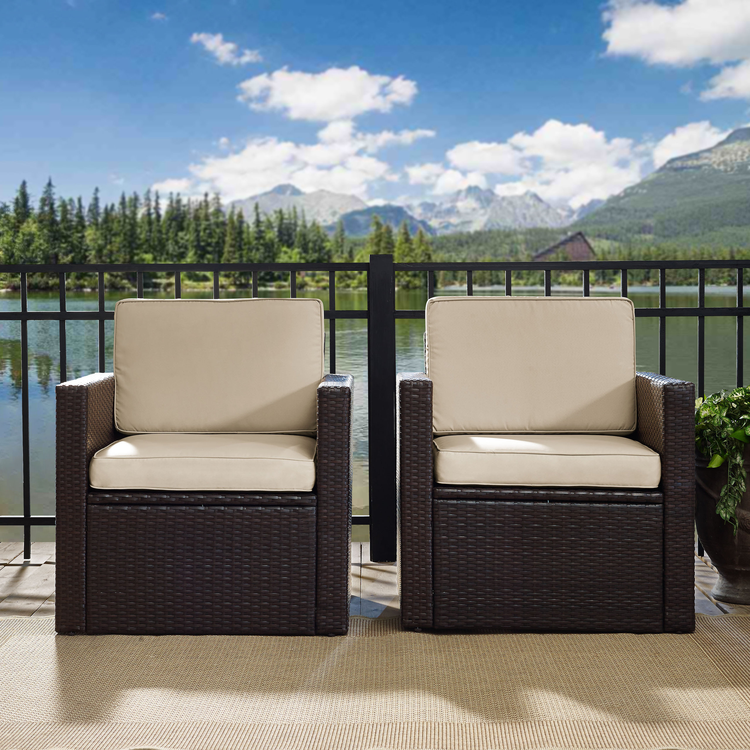 Palm Harbor 2-Piece Outdoor Wicker Seating Set With Sand Cushions ...