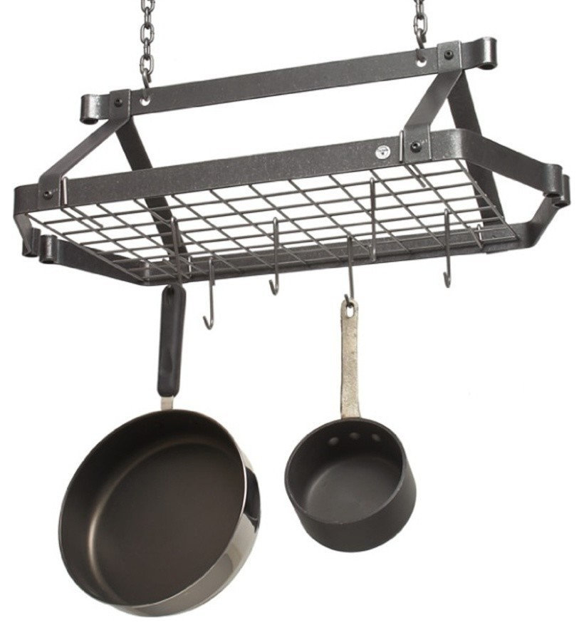 Decor Retro Rectangle Pot Rack Hammered Steel - Industrial - Pot Racks ...