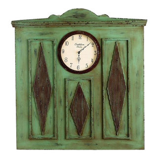 Cottage Chic Blue Green 42'' Wall Clock Architectural Carved Wood ...