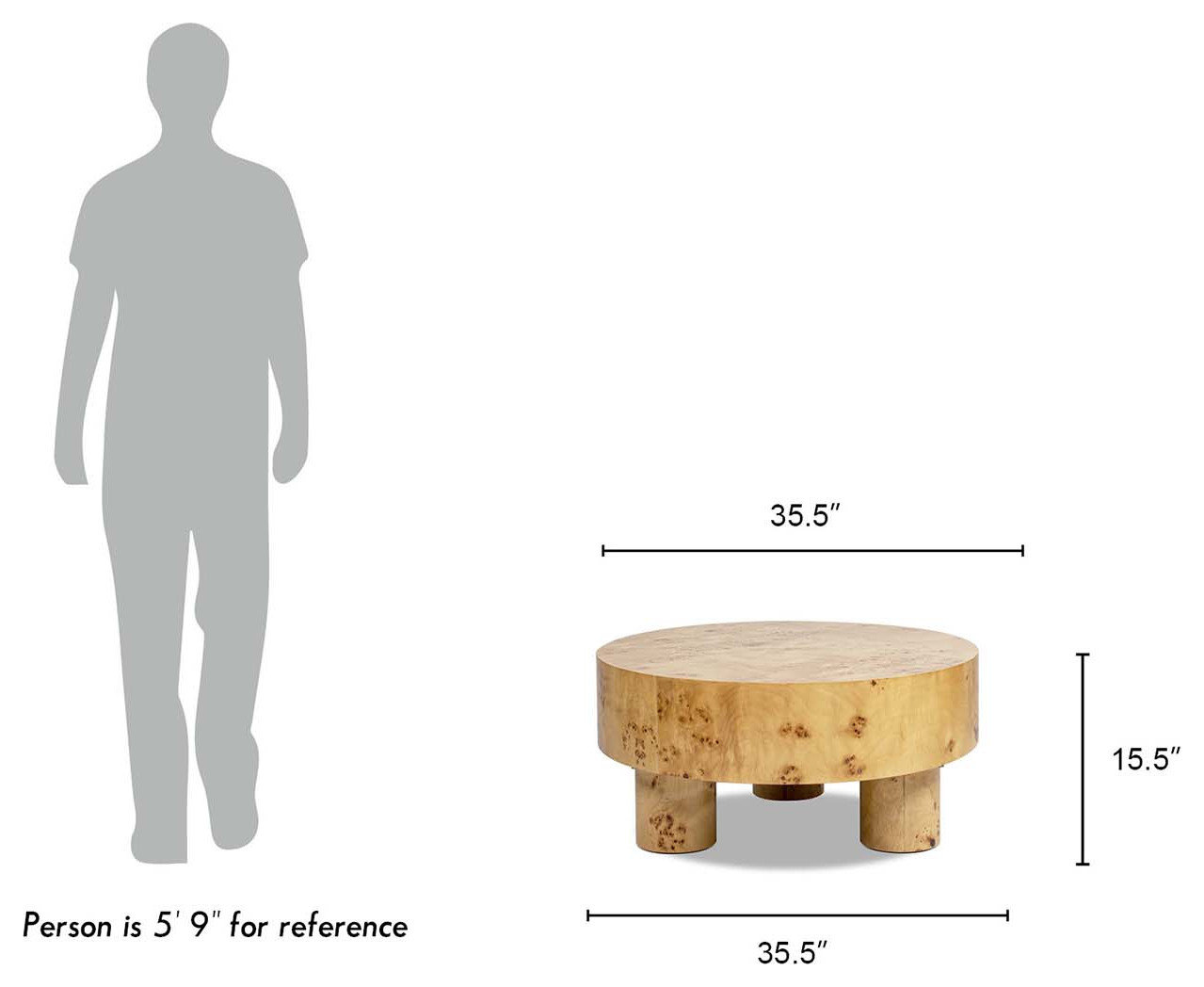 Nebula 35.5" Burl Wood Round Pillar Leg Coffee Table, Warm Natural ...