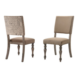 Set of 2 Dining Chair, Microfiber Seat With Nailhead & Script Printed ...