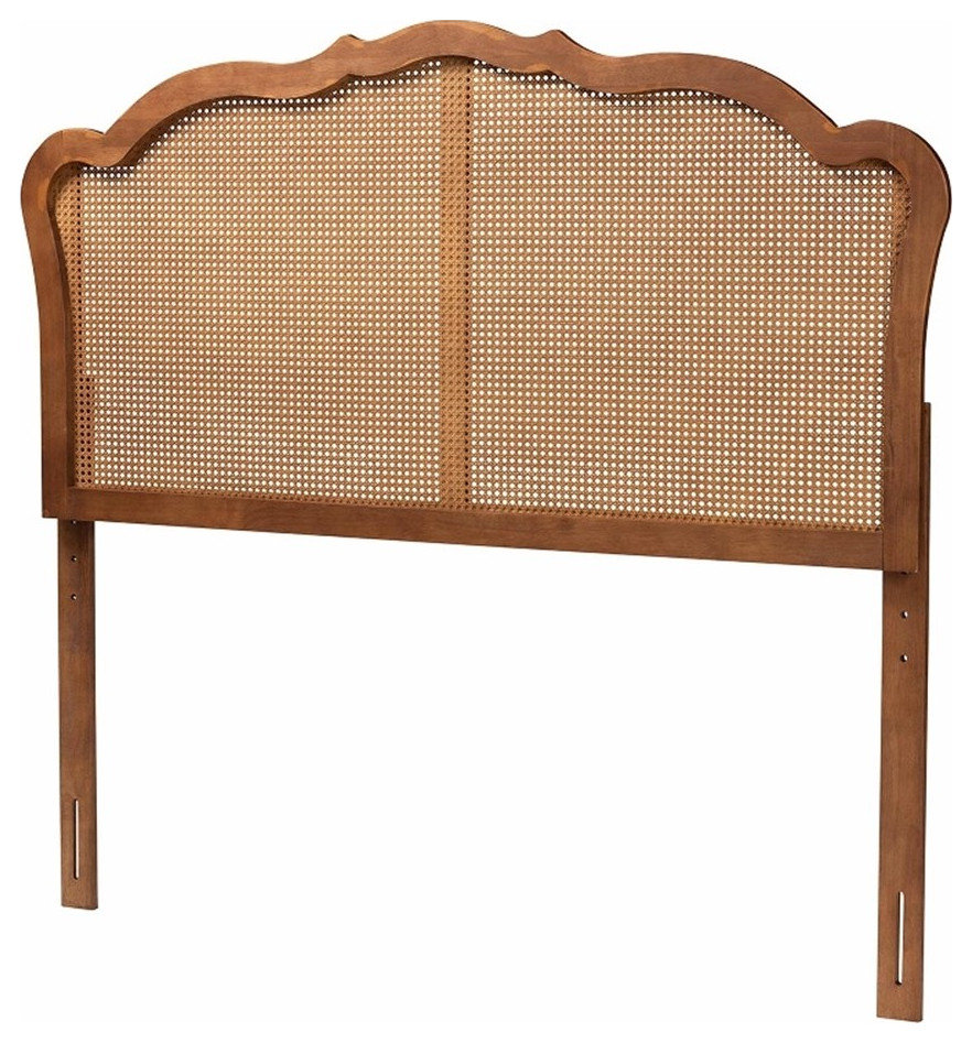 Pemberly Row Wood & Rattan King Size Headboard in Ash Walnut - Tropical ...