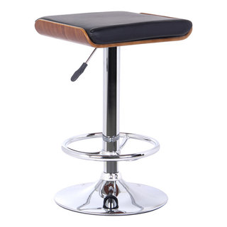 Java Barstool in Chrome finish with Walnut wood and Black Faux Leather ...